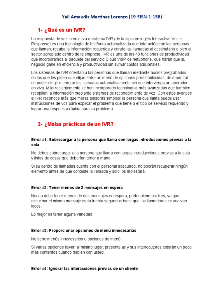 Estructura para Crear Un Buen Ivr | PDF | Respuesta de Voz Interactiva | Informática