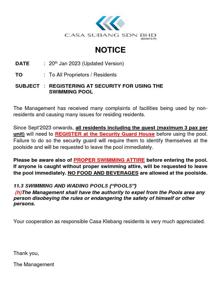Memo Notice For Signin Using Pool | PDF