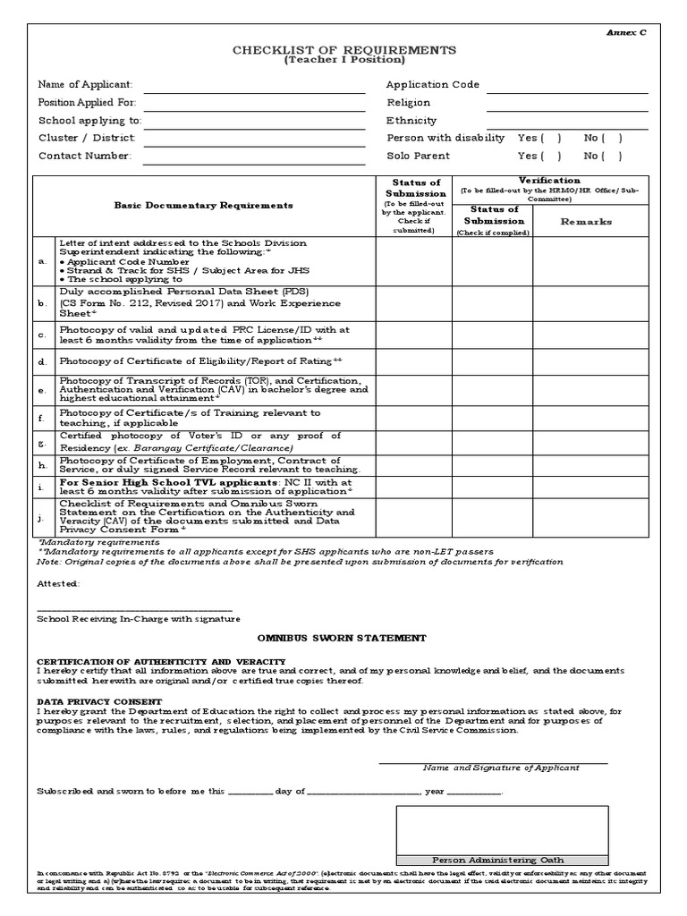 Annex C - Teacher I | PDF