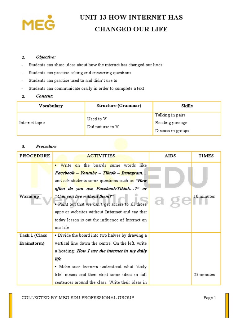 Unit 12 Talking About Future Lesson Plan | PDF | Internet | Facebook
