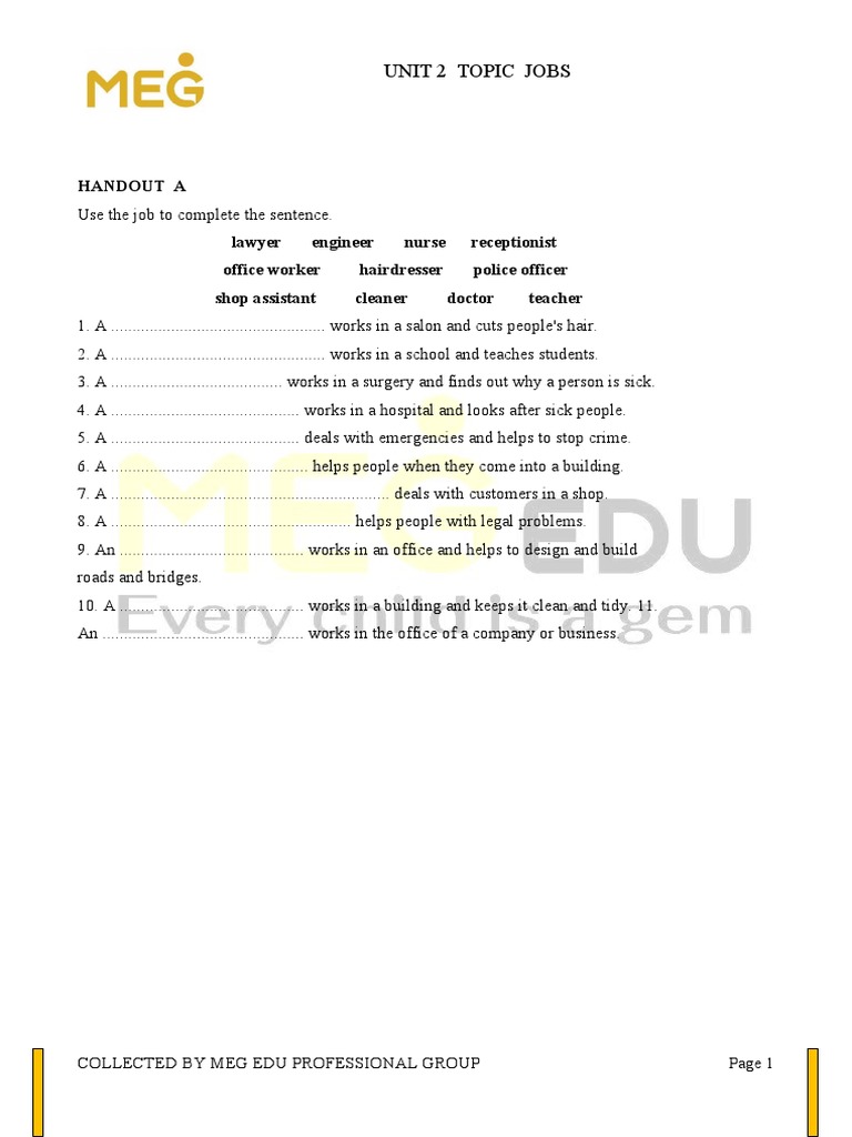 Unit 2 Jobs Handouts | PDF