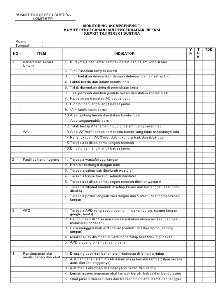 Monitoring Kebersihan dan PPI Rumkit Dustira | PDF