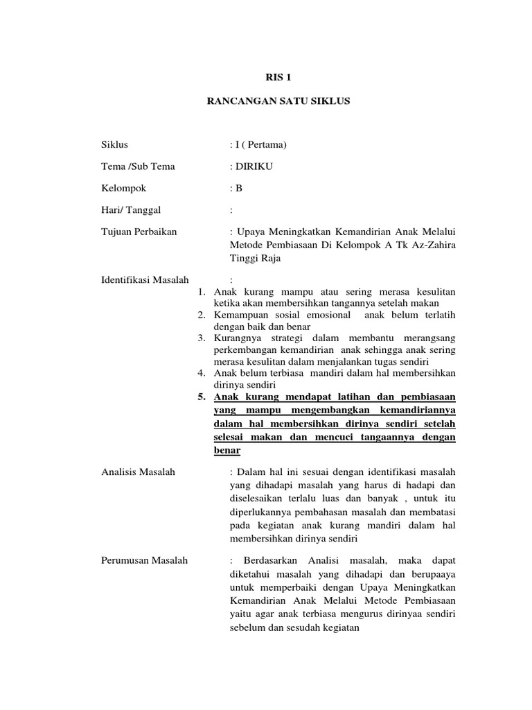 Ris 1 Rancangan Satu Siklus | PDF