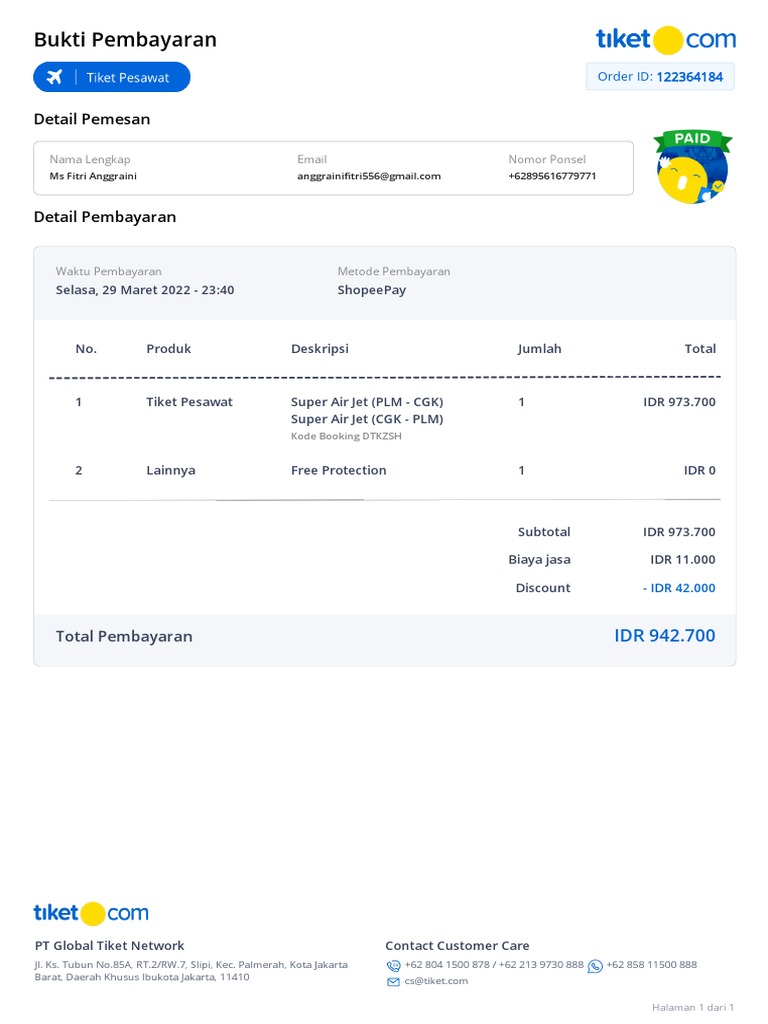Bukti Pembayaran Tiket Pesawat | PDF