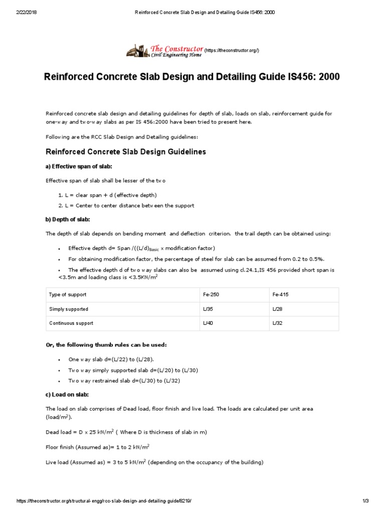 Reinforced Concrete Slab Design and Detailing Guide IS456 - 2000 | PDF ...