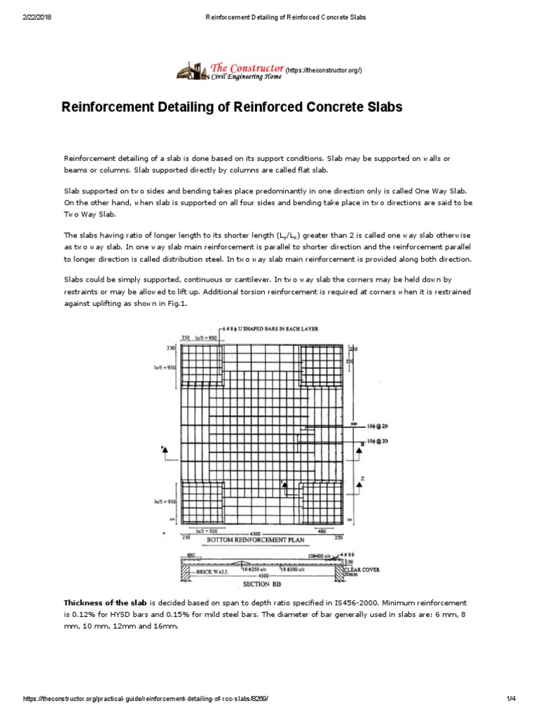 Reinforcement Detailing of Reinforced Concrete Slabs | PDF