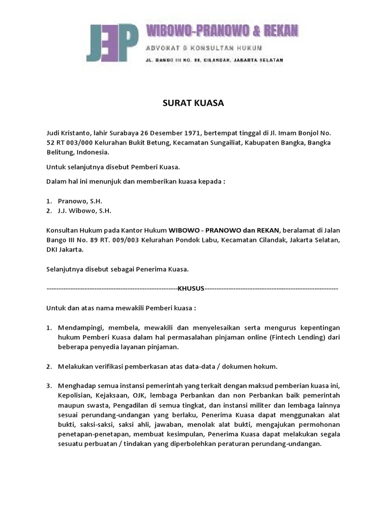 Surat Kuasa Pinjol Pak Yudi | PDF
