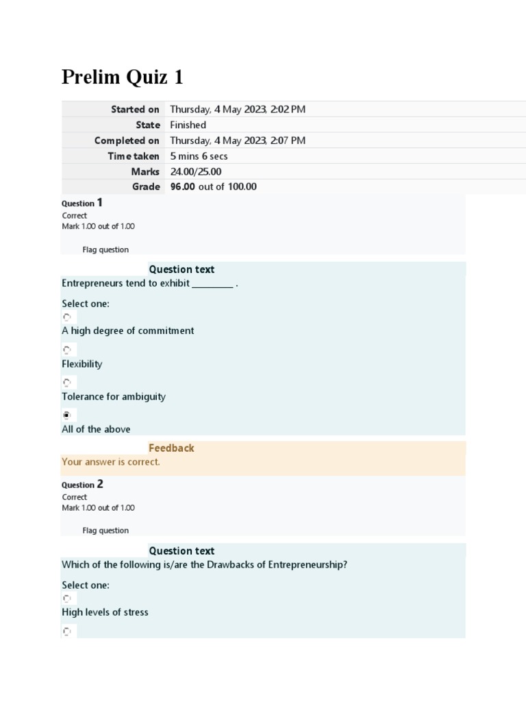 Technopreneurship Prelim Quiz 1 | PDF