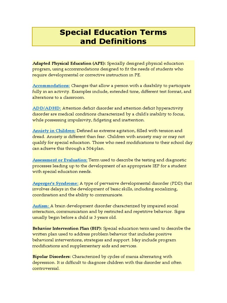 Special Education Terms | PDF