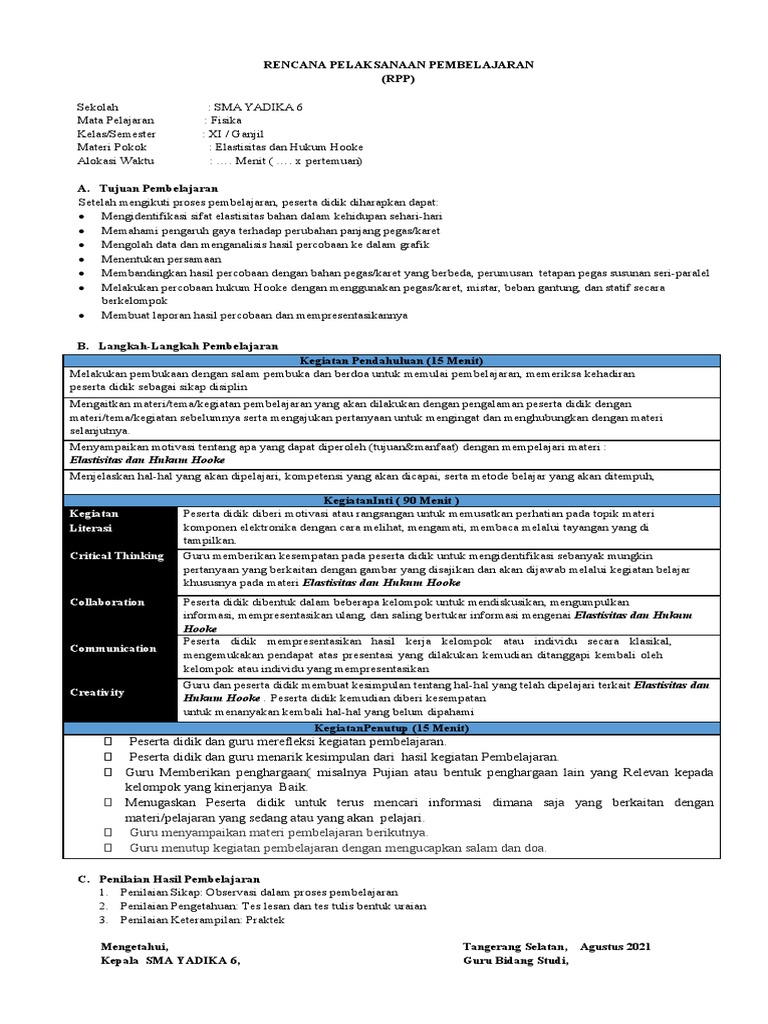 RPP 2 Semester 1 Kls XI | PDF | Karier & Perkembangan | Sains & Matematika