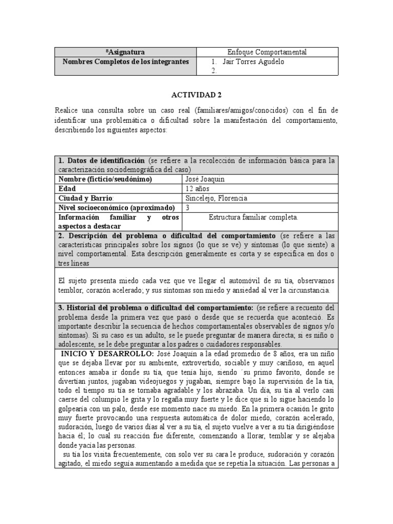 Reporte Caso Clinico | PDF | Temor | Ciencias del comportamiento