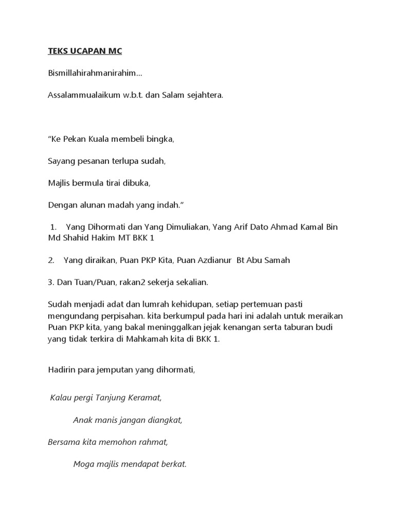 Teks Ucapan MC | PDF