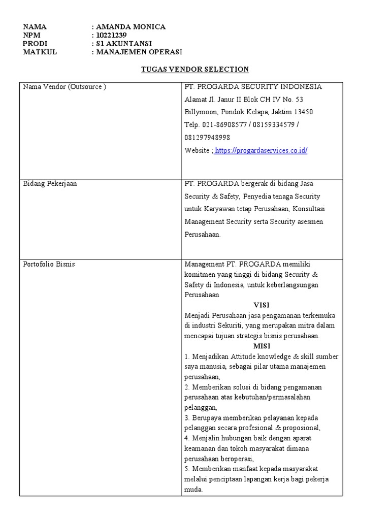 Tugas Mo-Vendor Selection - Amanda - 10221239 | PDF