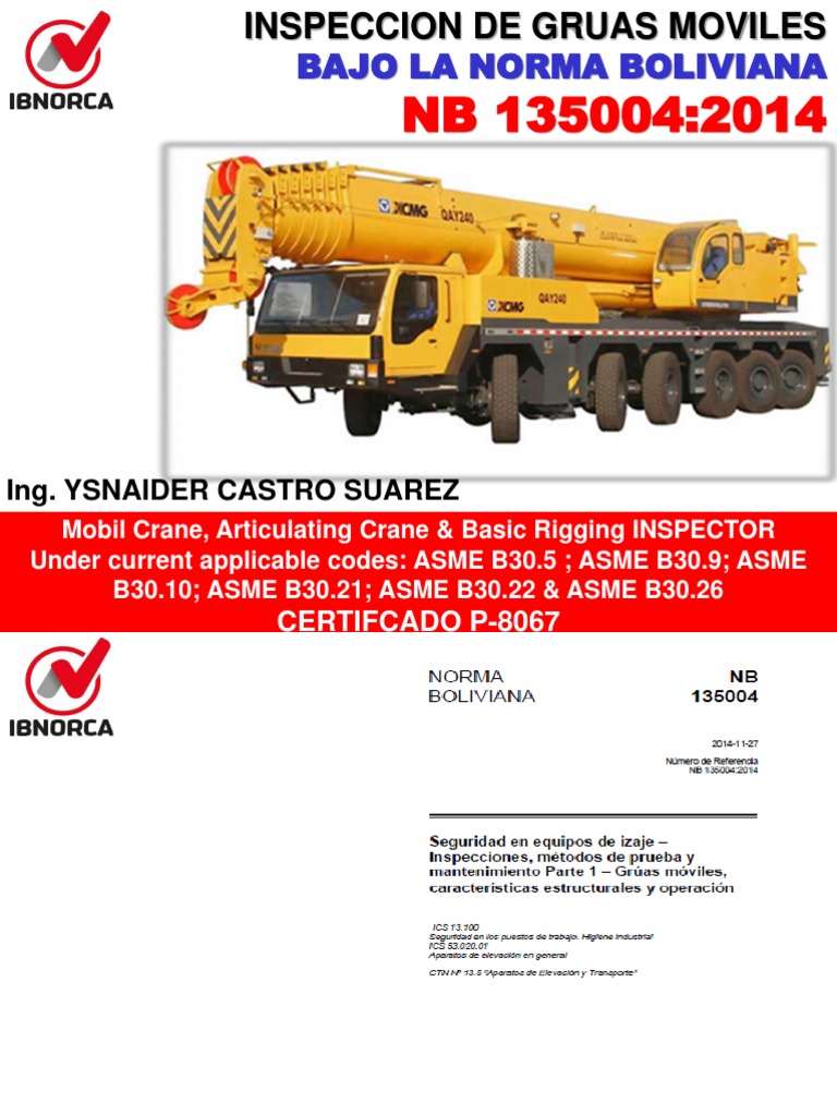 5.1 INSPECCION DE GRUAS SEGUN NB 135004-2014 | PDF