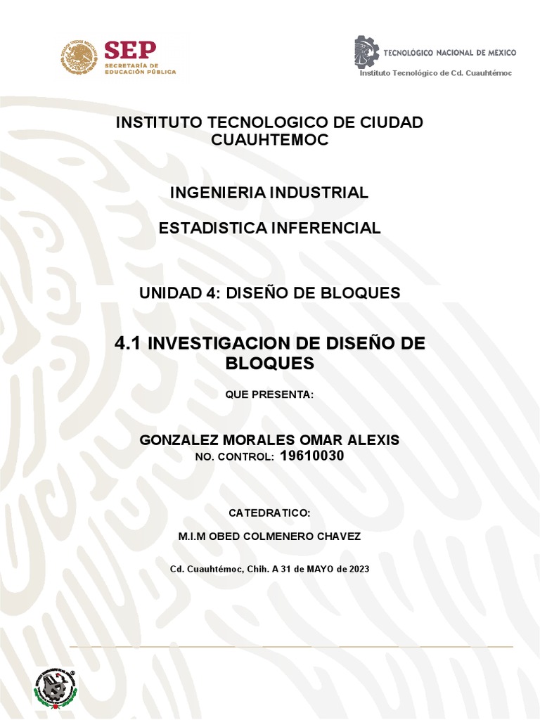 4.1 Investigacion de Diseño de Bloques | PDF | Análisis de variación | Diferencia