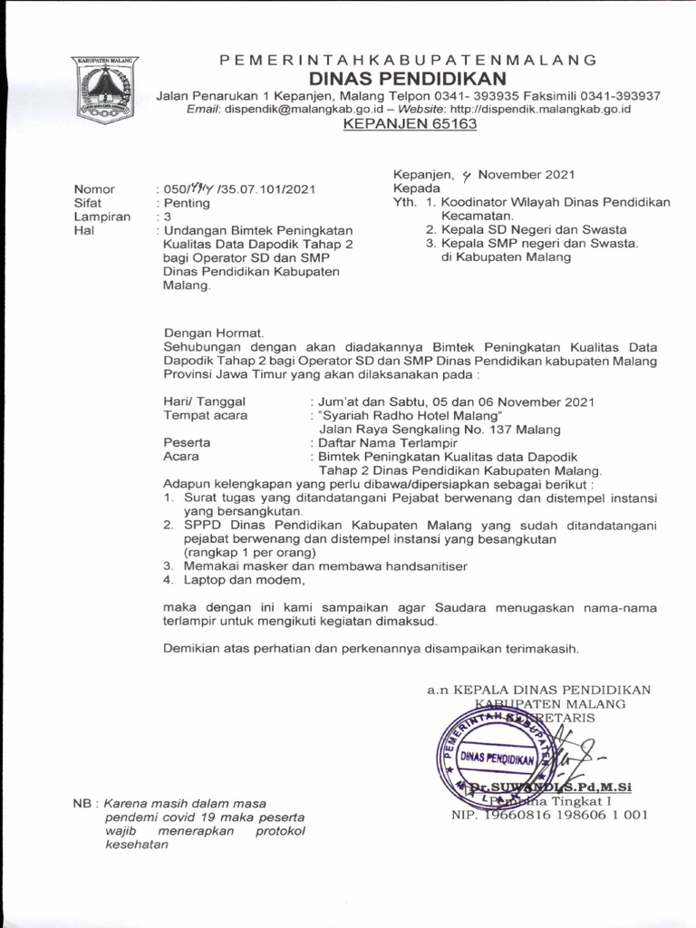 Surat Undangan Bimtek Dapodik Tahap 2 | PDF
