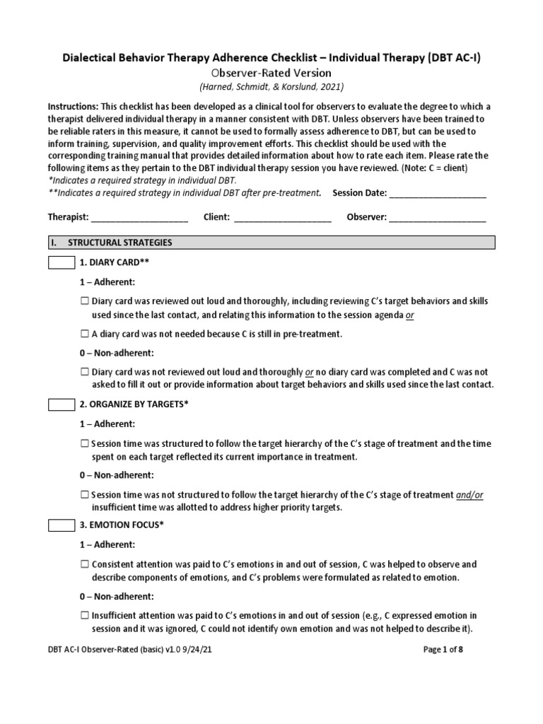 DBT AC-I Observer-Rated Version (Basic) v1.0 | PDF | Dialectical ...