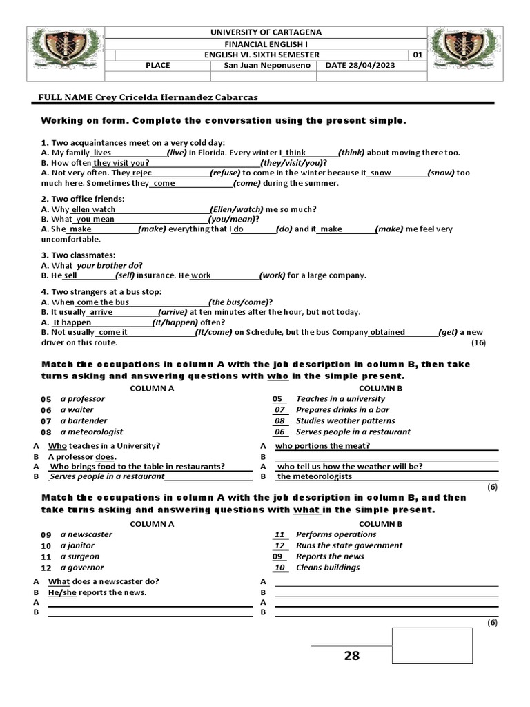 Taller. Presente Simple-Fusionado | PDF