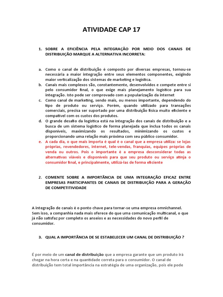 Atividade Cap 17 | Download grátis PDF | Marketing | Logística