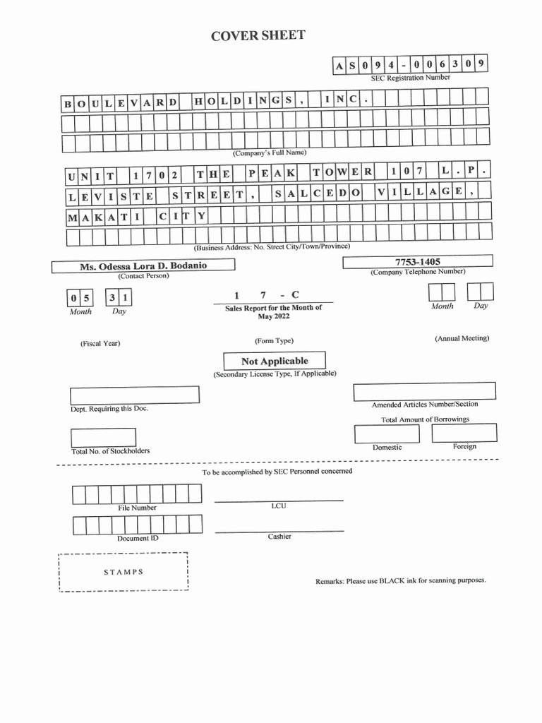 SEC Form 17-C Sales Report May 2022 | PDF