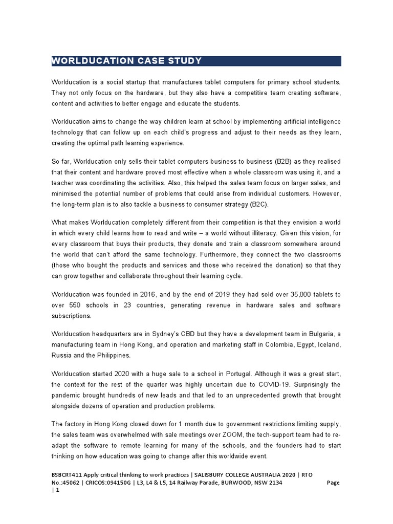 BSBCRT411 Simulation Pack - Case Study | PDF | Business | Finance ...