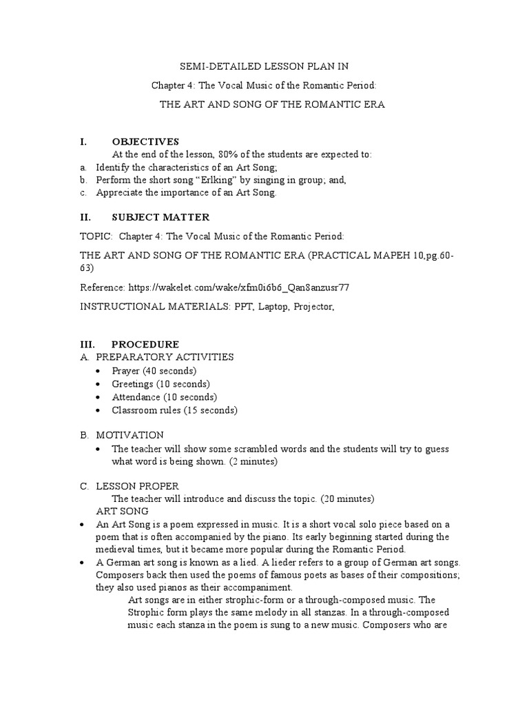 Semi-Detailed Lesson Plan in Music | Download Free PDF | Songs ...