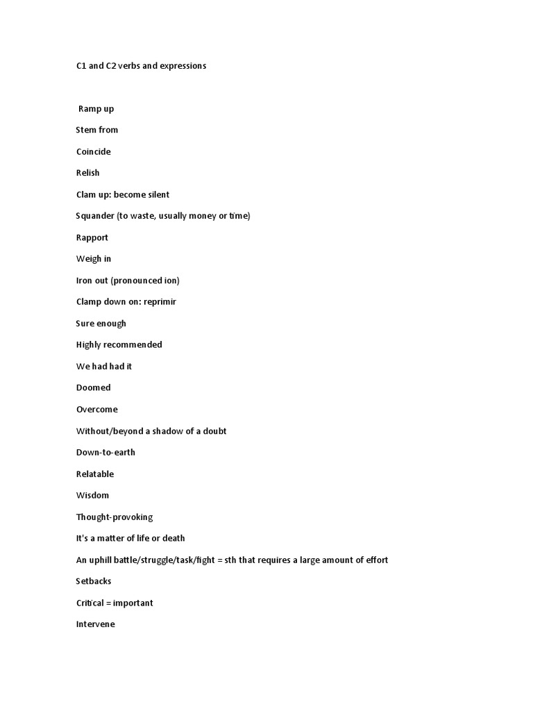 C1 and C2 Verbs and Expressions | PDF