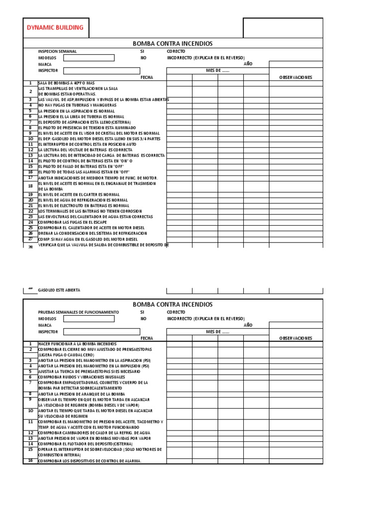 Formato de Inspecion de Bombas-Diesel | PDF | Máquina de vapor | Bomba
