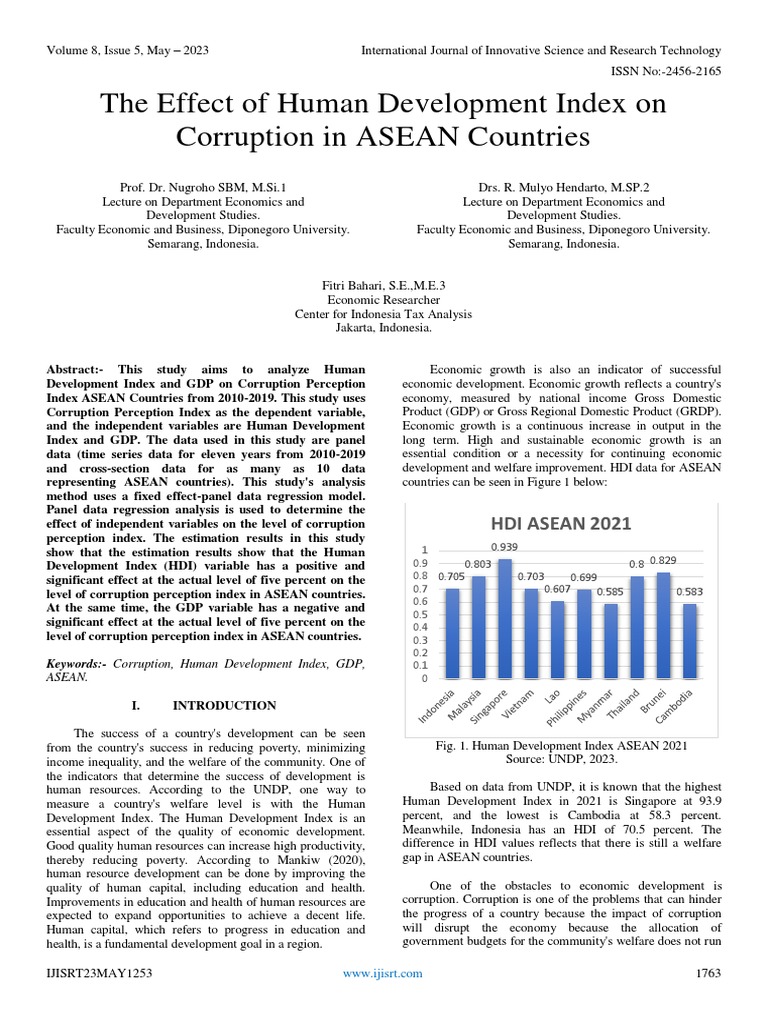 The Effect of Human Development Index On Corruption in ASEAN Countries ...