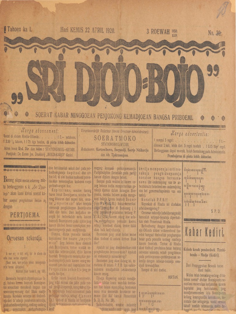 SRI DJOJO BOJO 1920 April 22 Tahun 01 No 30 001 | PDF