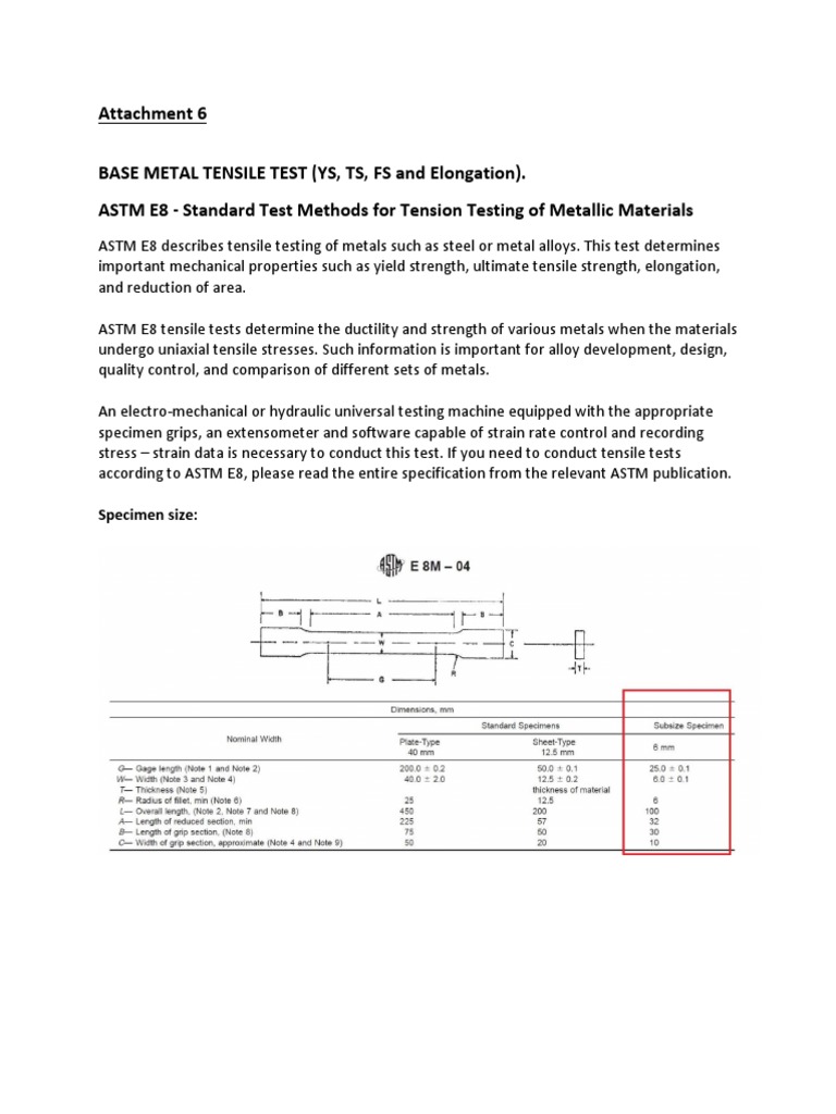 Attachment 6- BASE METAL TENSILE TEST | PDF