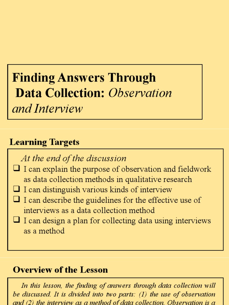 Finding Answers Through Data Collection | PDF | Interview | Sampling ...