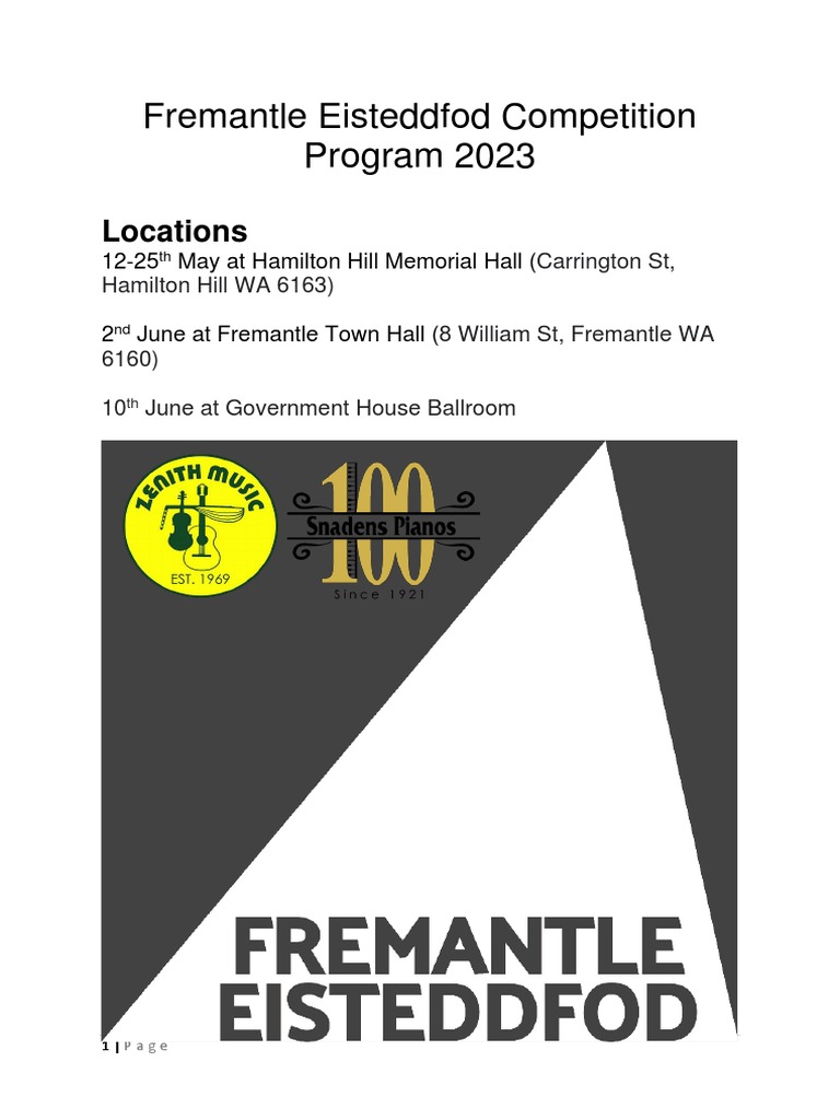 Fremantle Eisteddfod 2023 Competition Schedule | PDF