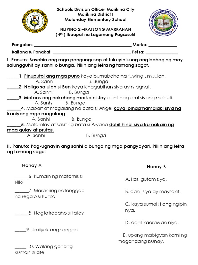 Q3 - FILIPINO 4th Summative Test | PDF