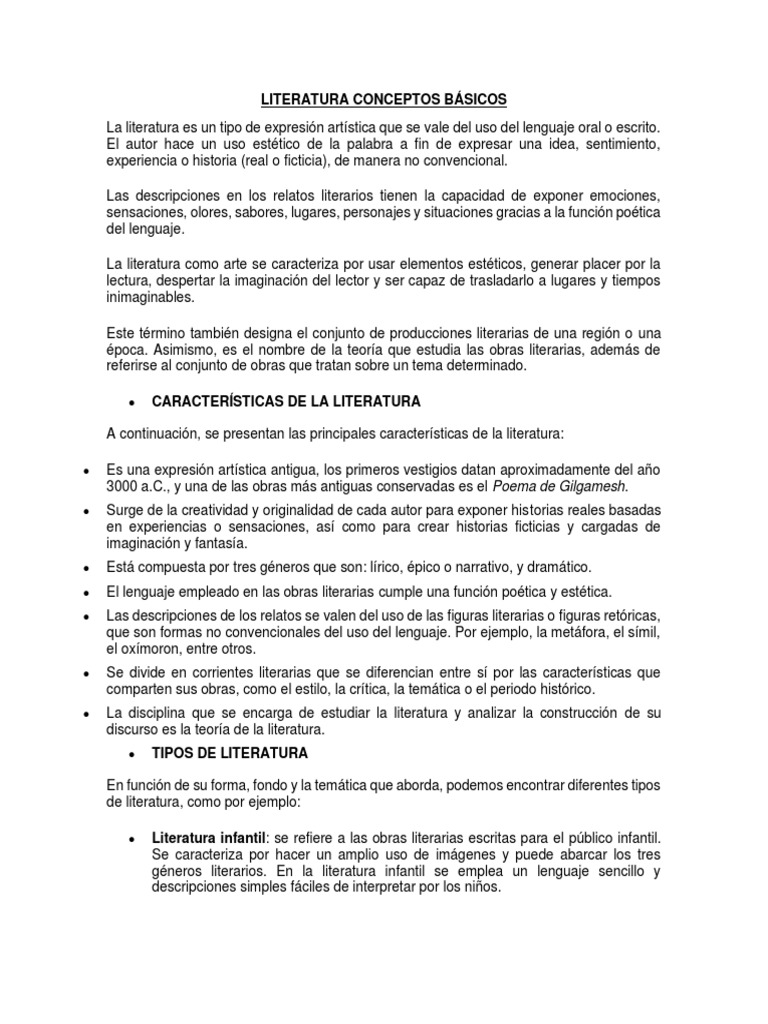 Literatura Conceptos Básicos | PDF | Poesía | Poesía épica