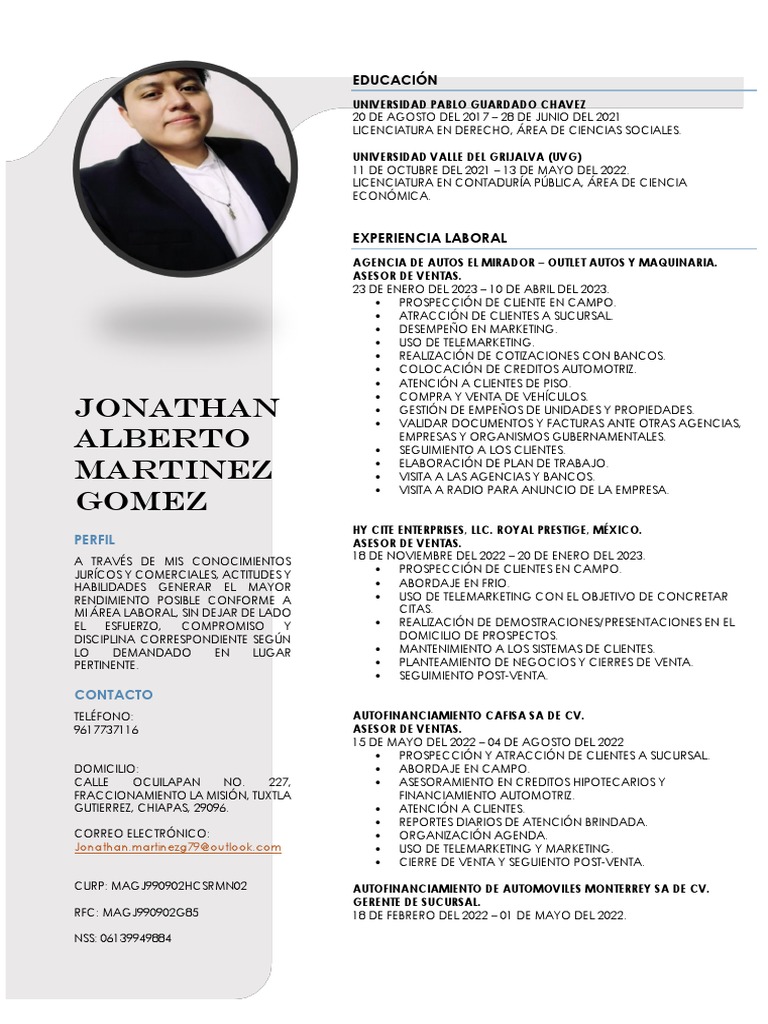 CV Jonathan Martinez | PDF | Marketing | Promoción y comunicaciones de marketing