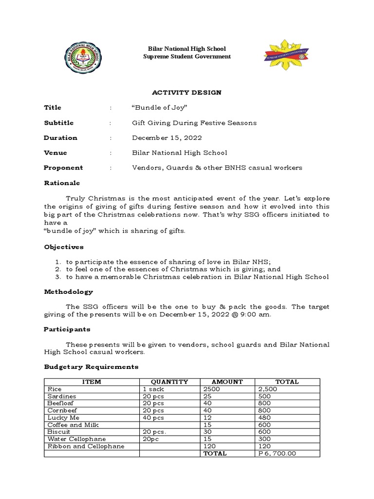 Activity Design - Bundle of Joy | PDF