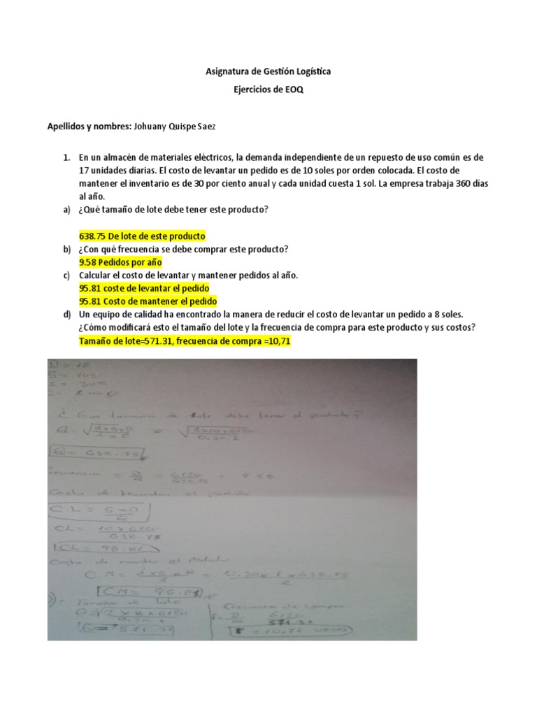 9. Ejercicios de EOQ | PDF | Inventario | Logística