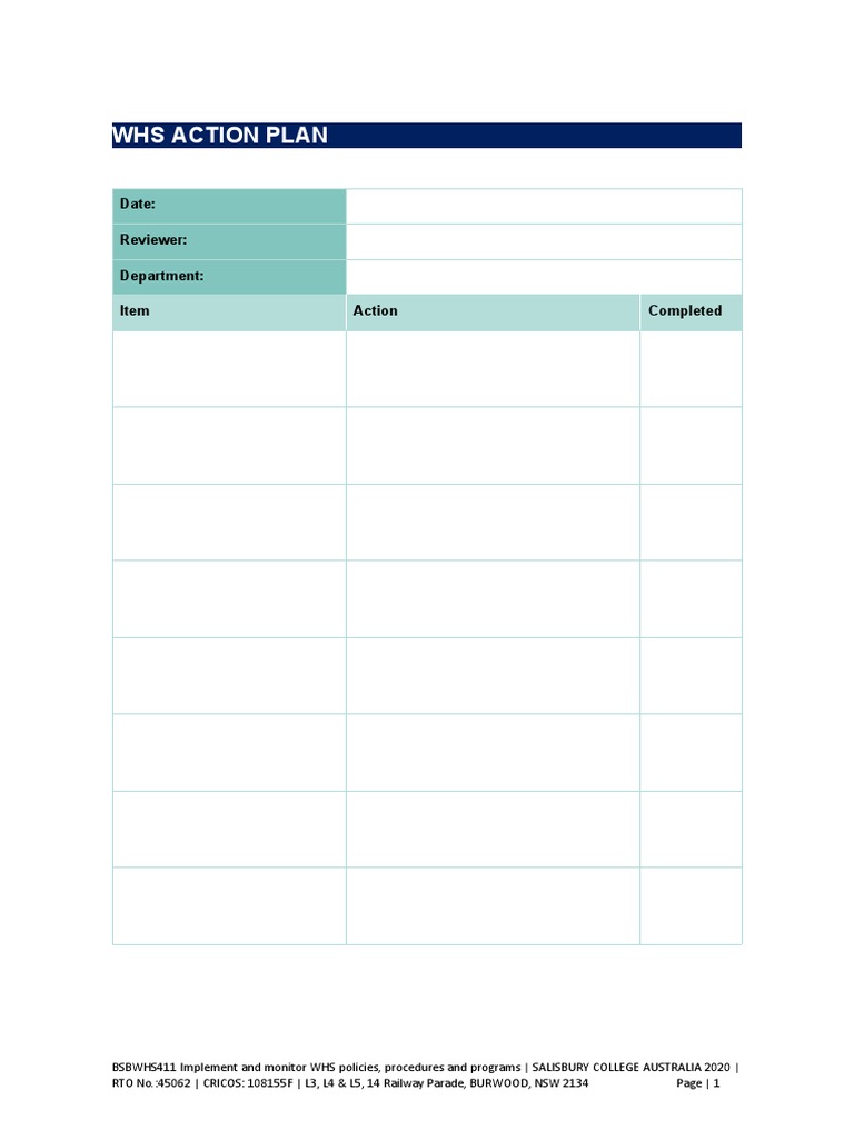 WHS Action Plan Template | PDF