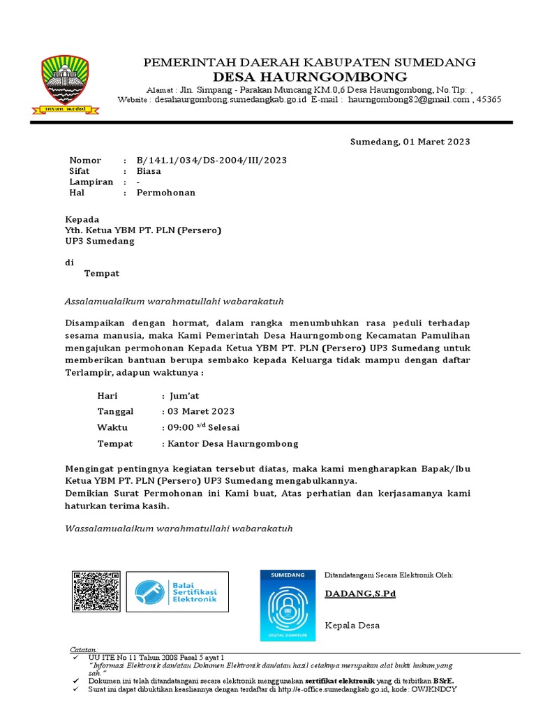 Surat Permohonan PLN | PDF