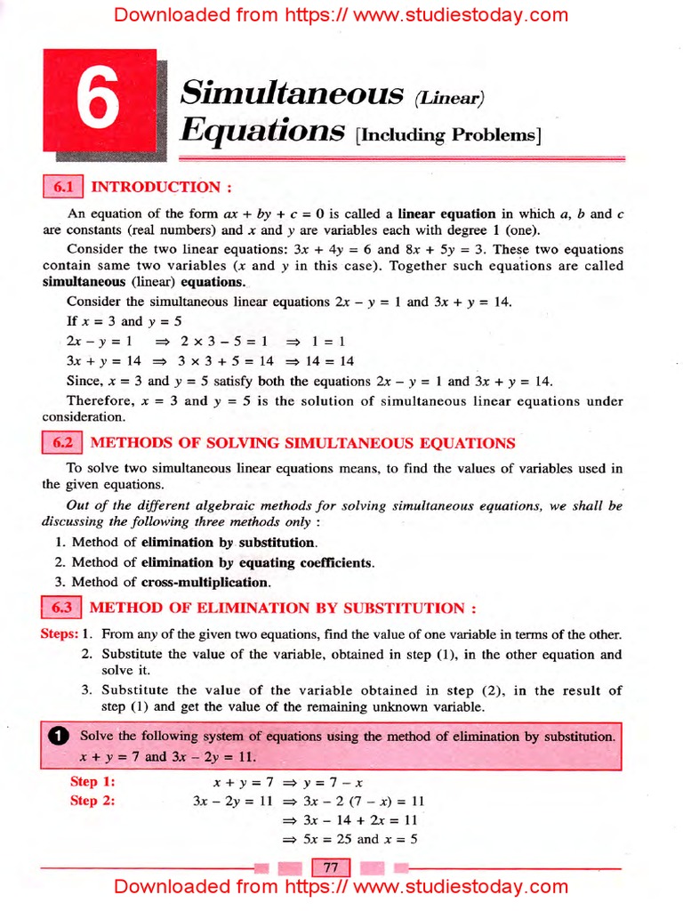 ICSE Class 9 Maths Chapter 06 Simultaneous Linear Equations Including ...