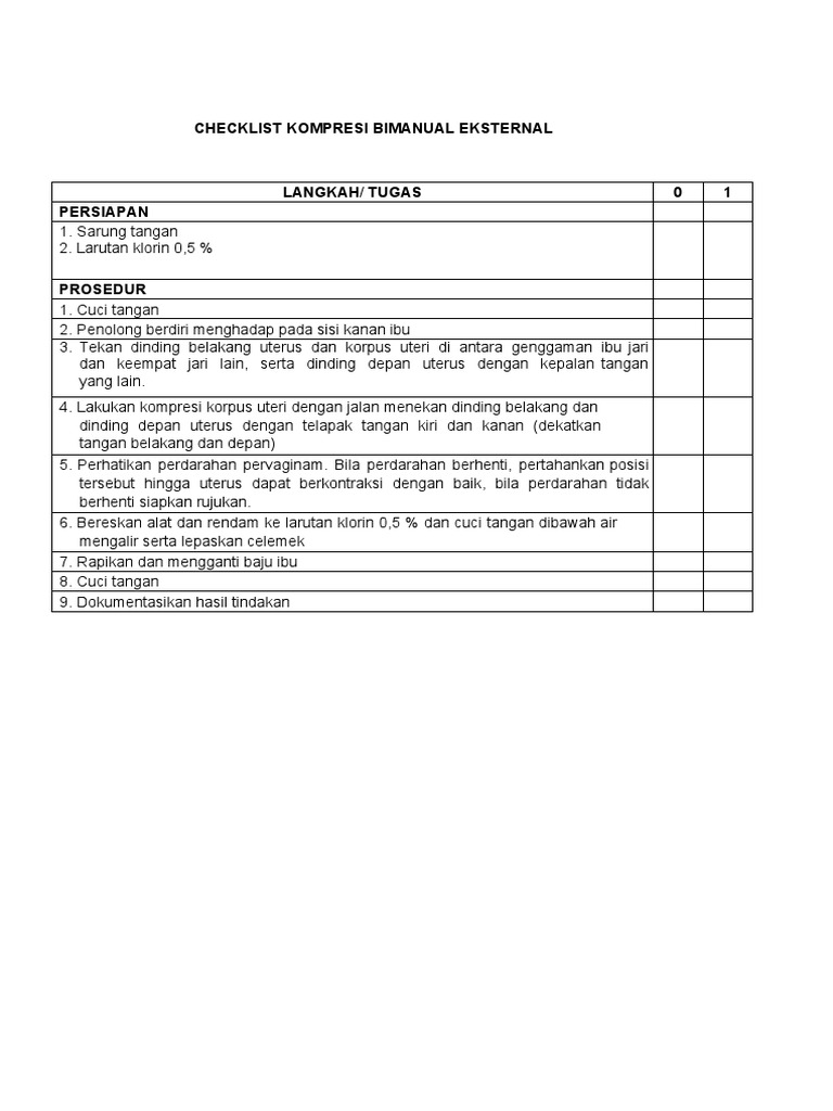 11 Checklist Kompresi Bimanual Eksternal | PDF