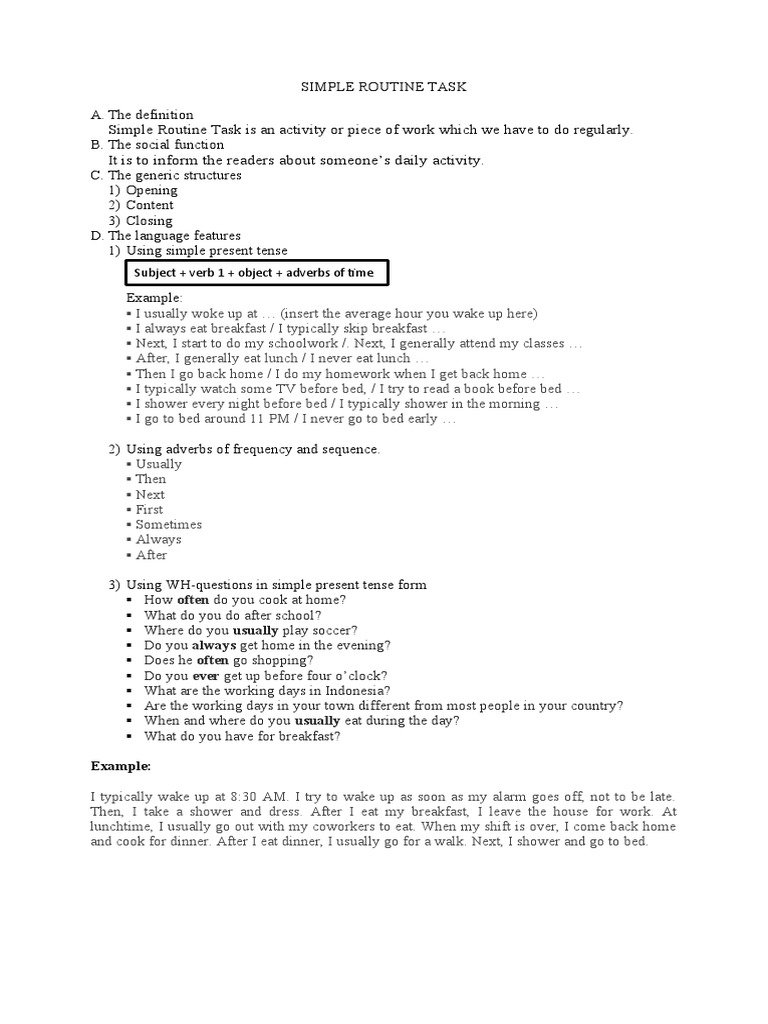 Materi Simple Routine Task Download Free Pdf Lunch Linguistics