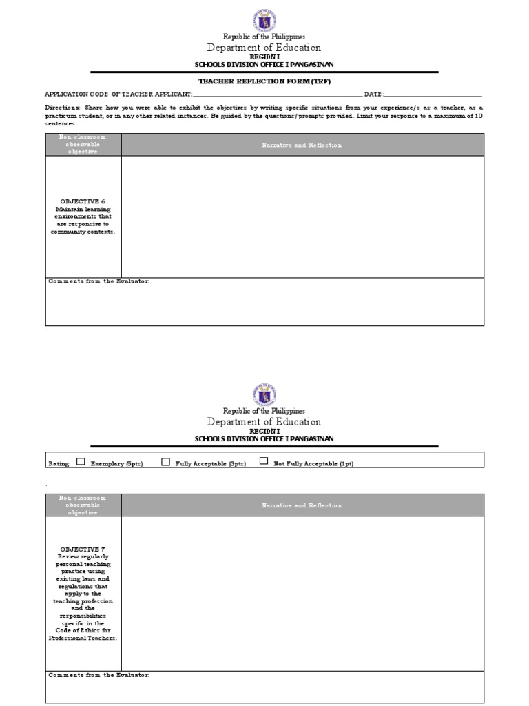 Teacher Reflection Form | PDF