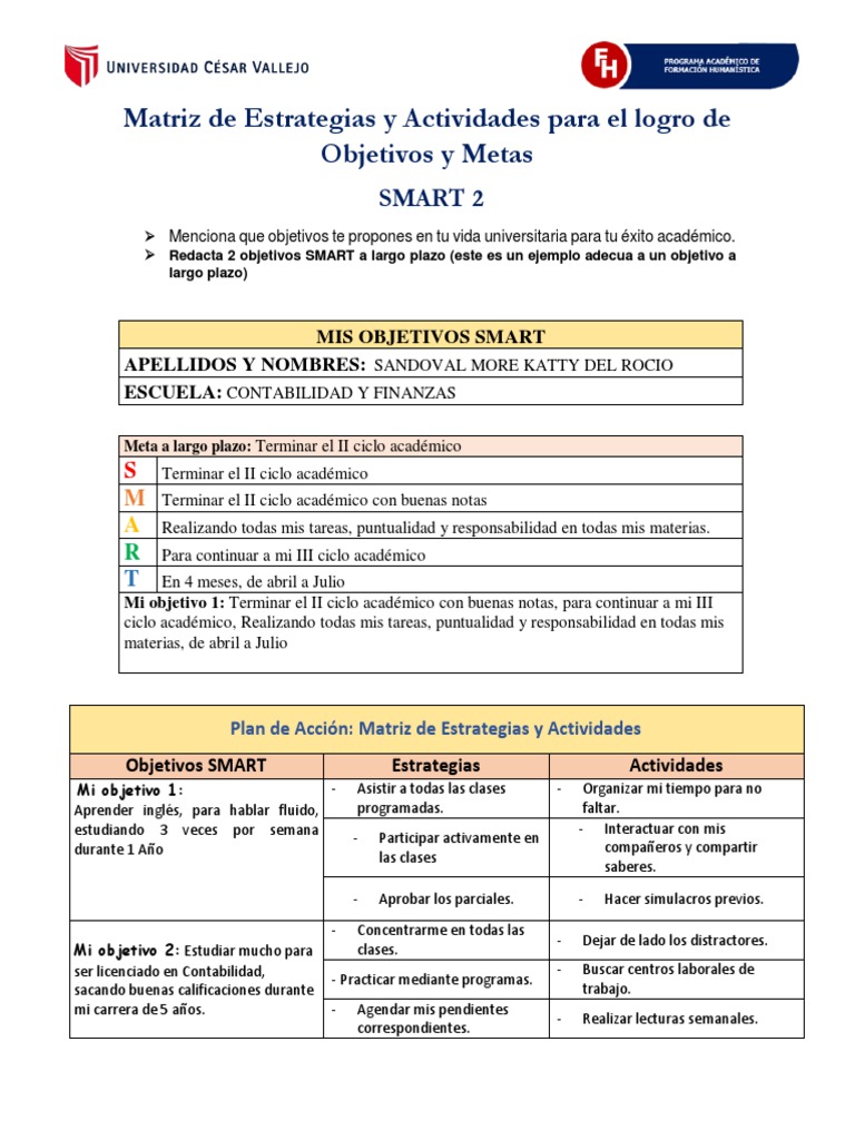 Ejemplos de Objetivos SMART Universitarios | PDF