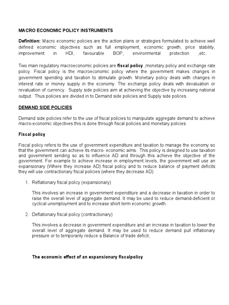Macro Economic Policy Instruments | PDF | Fiscal Policy | Government ...