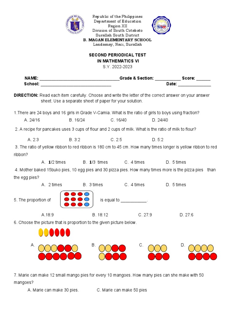 Grade 6 2nd Periodical Test with TOS & Answer Keys MATH | PDF ...
