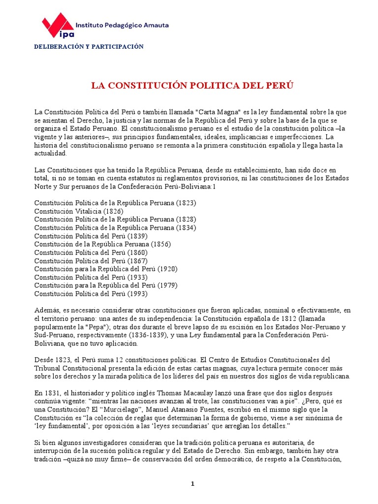 1. HISTORIA DE LA CONSTITUCIÓN PERUANA | PDF | Constitución | Ciencias ...