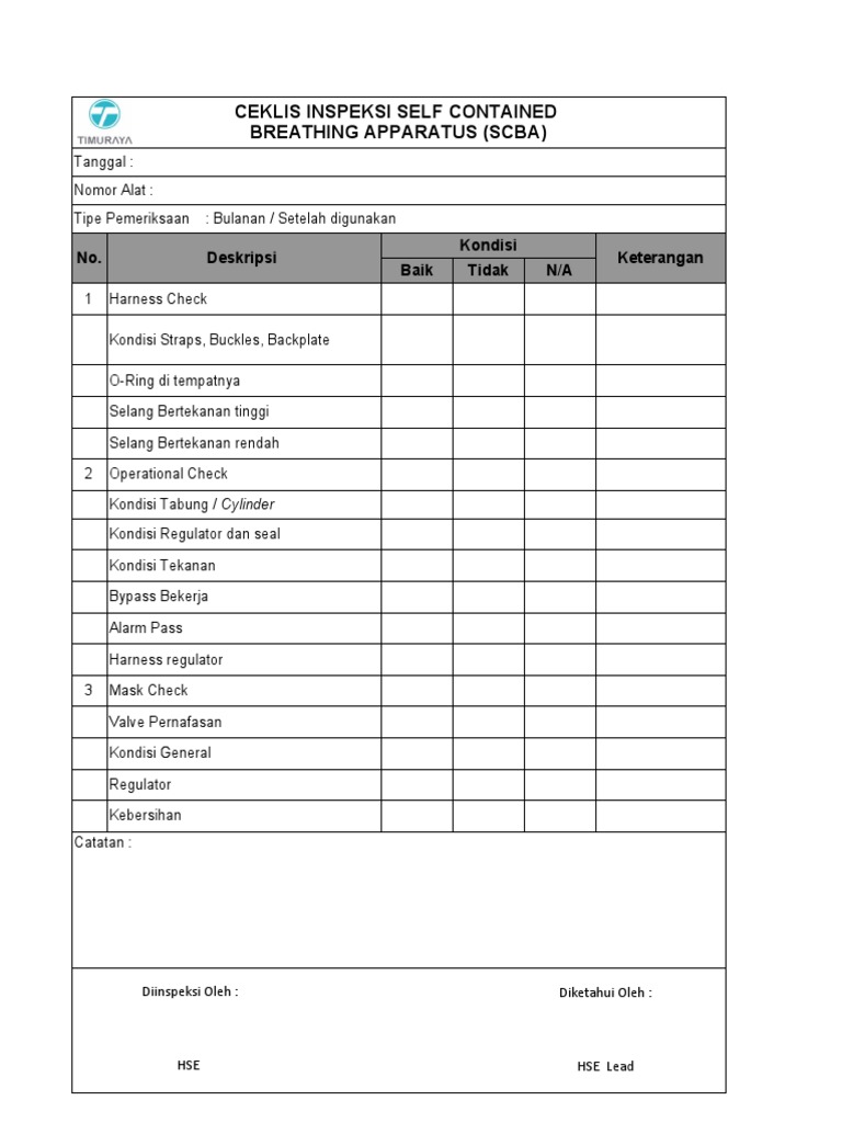 D6.3-U-204 Ceklis Inspeksi SCBA.rev | PDF