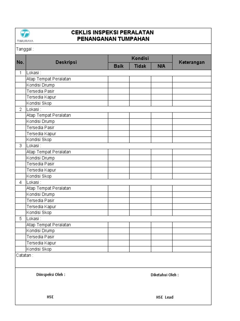 D6.3-U-205 Ceklis Inspeksi Peralatan Penanganan Tumpahan | PDF